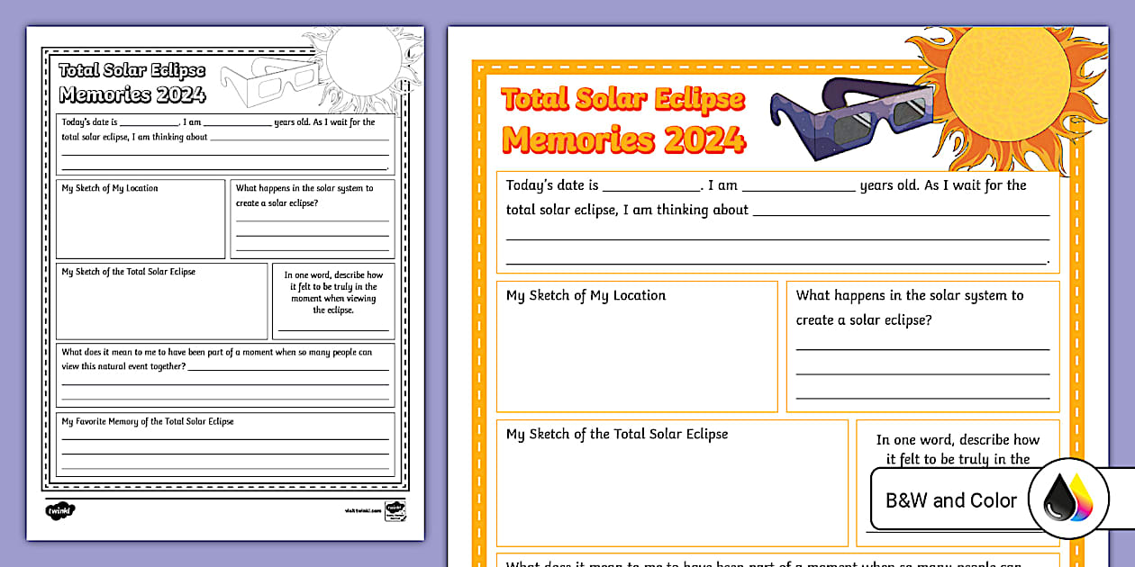 Total Solar Eclipse Science Memories Journal Page - Twinkl
