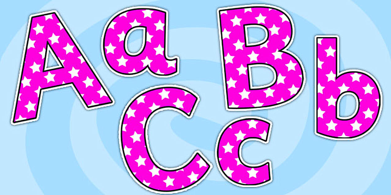 👉 Pink with White Stars Size Editable Display Lettering