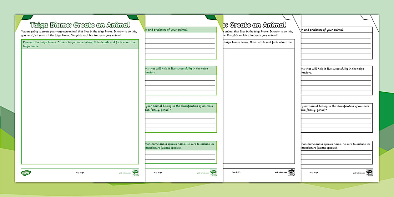 Taiga Biome: Create an Animal Project (teacher made)