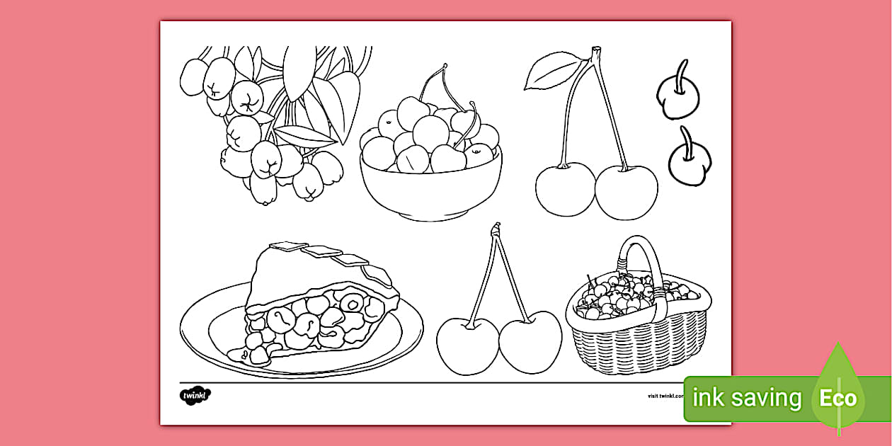 Cherry Doodle Colouring Page (Teacher-Made) - Twinkl