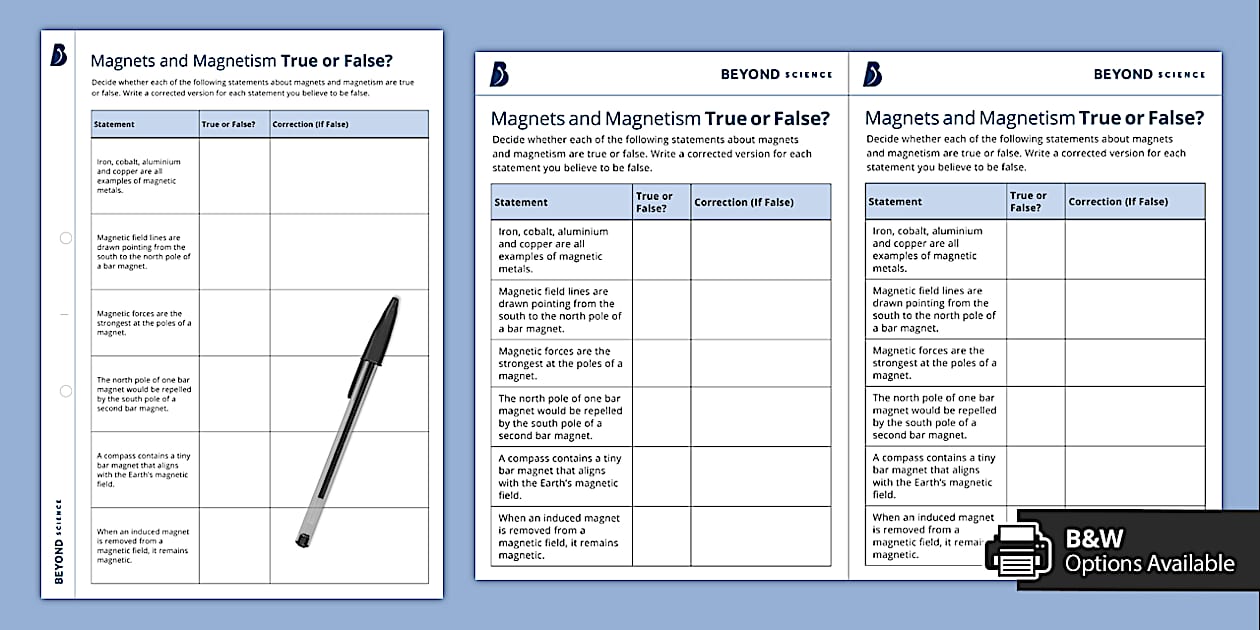 Magnetism True or False Worksheet | GCSE Physics | Beyond