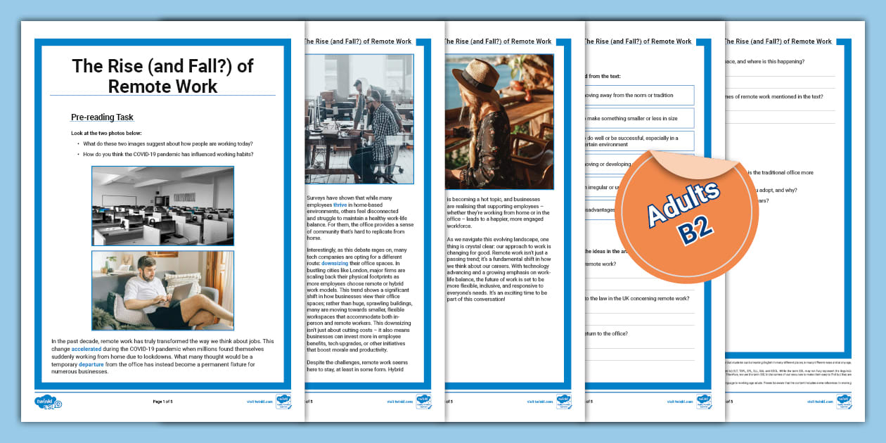ESL The Rise (and Fall?) of Remote Work (teacher made)