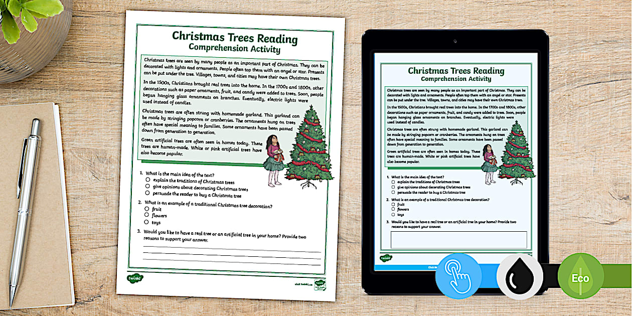 Christmas Trees Reading Comprehension Activity - Twinkl
