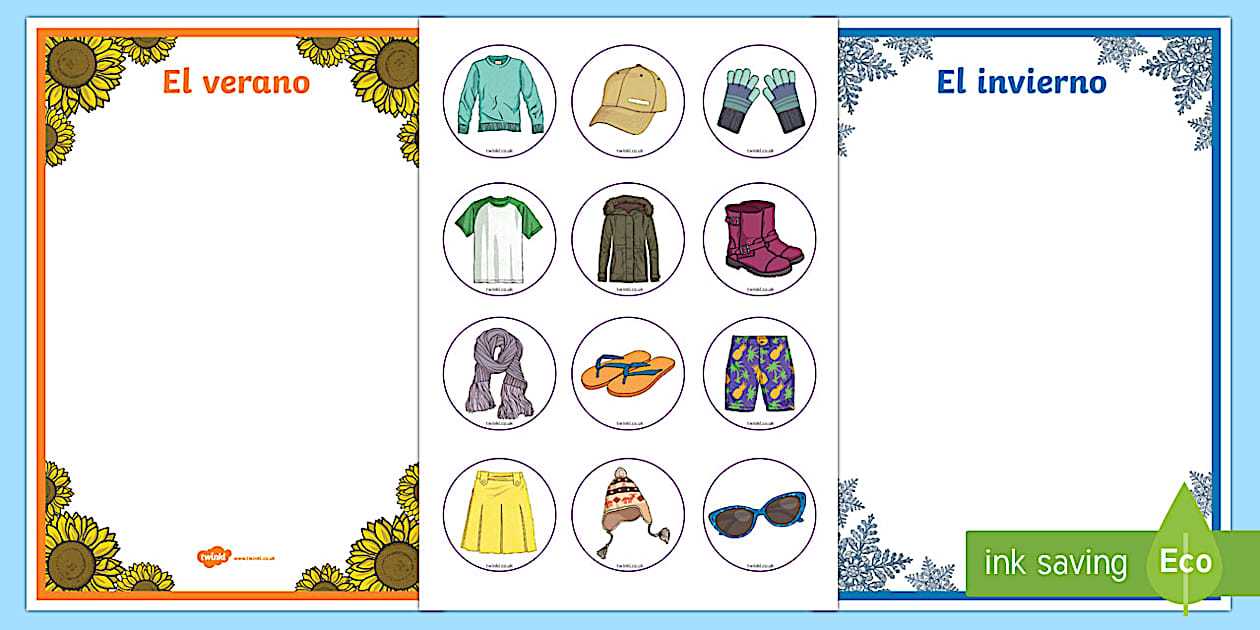 Winter and Summer Clothes Sorting Activity Spanish/Español