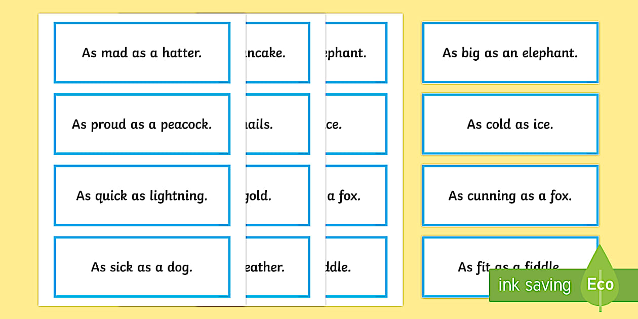Similes Flashcards - Primary Resources (teacher made)