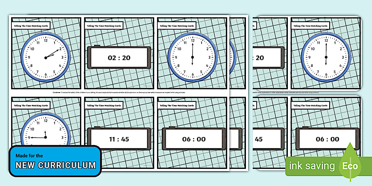 Telling The Time Analogue and Digital Matching Cards