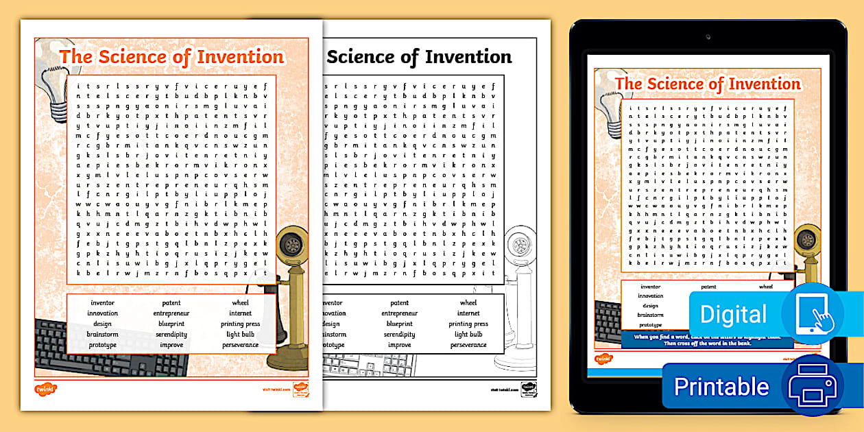 Science of Invention Word Search for 6th-8th Grade - Twinkl