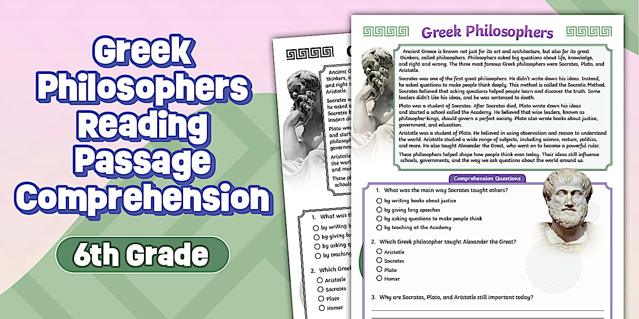 6th Gr Greek Philosophers Reading Comprehension Worksheet