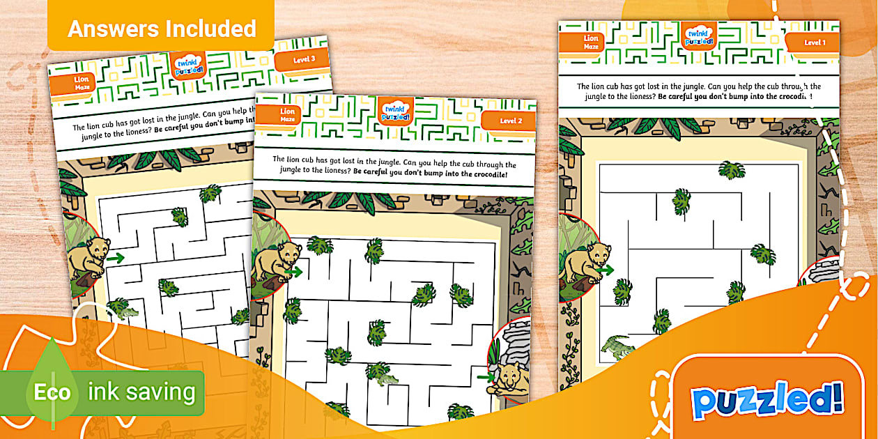 Lion Mazes - Twinkl Puzzled (teacher made) - Twinkl