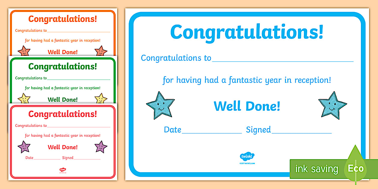 Editable End of Year Certificate Pack for Reception - Twinkl