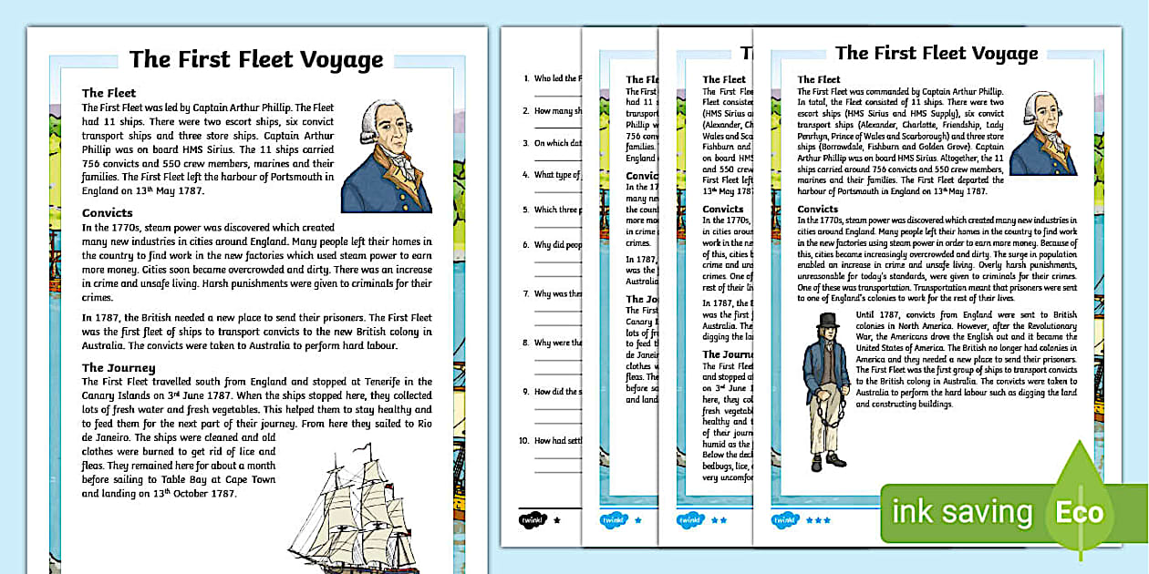 First Fleet Comprehension Reading Activity - English