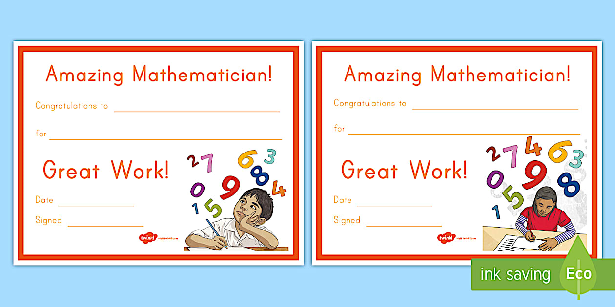 Amazing Mathematician Certificate (Teacher-Made) - Twinkl