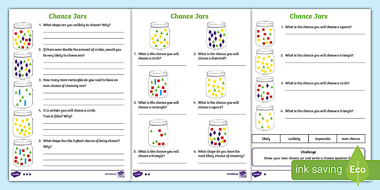 Chance Jars Differentiated Worksheet (teacher made) - Twinkl