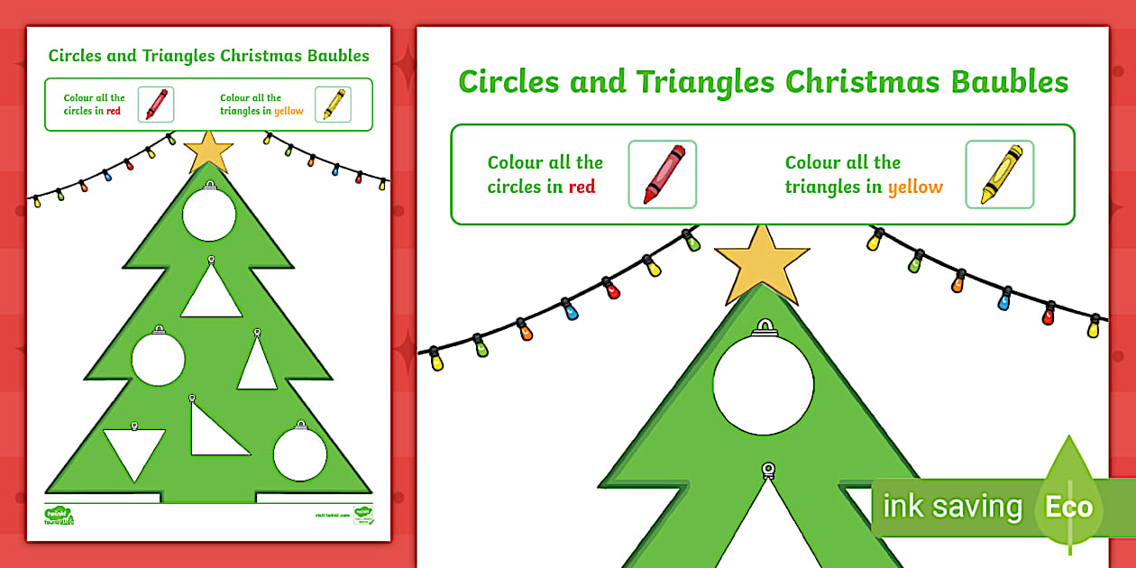 👉 Circles and Triangles Christmas Bauble Colouring Activity