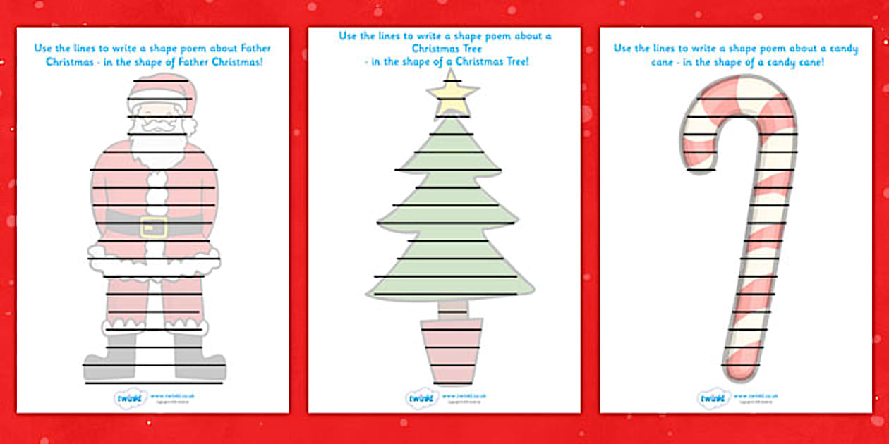 Christmas Themed Shape Poetry Templates - Twinkl