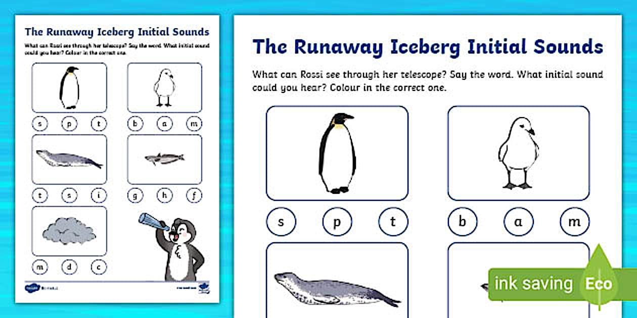 The Runaway Iceberg Initial Sounds Worksheet - Twinkl