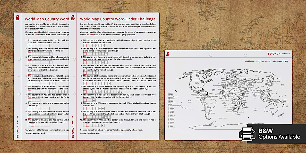 World Map Country Quiz Word-Finder Challenge (Teacher-Made)