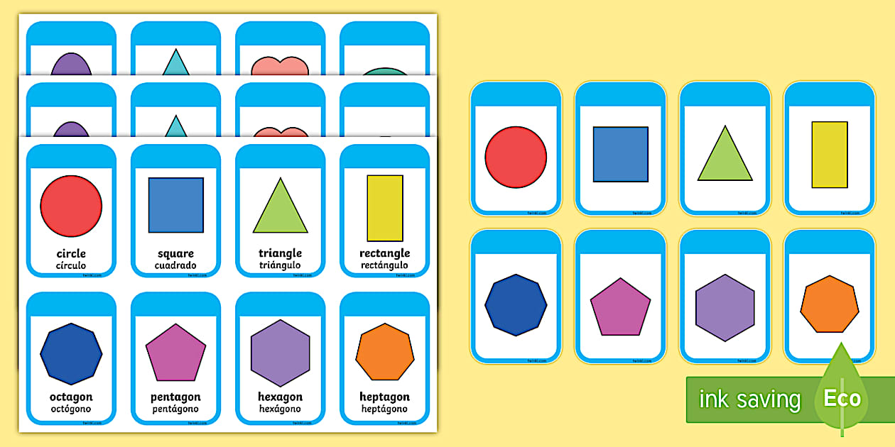 2D Shapes Flashcards English/Spanish (teacher made) - Twinkl
