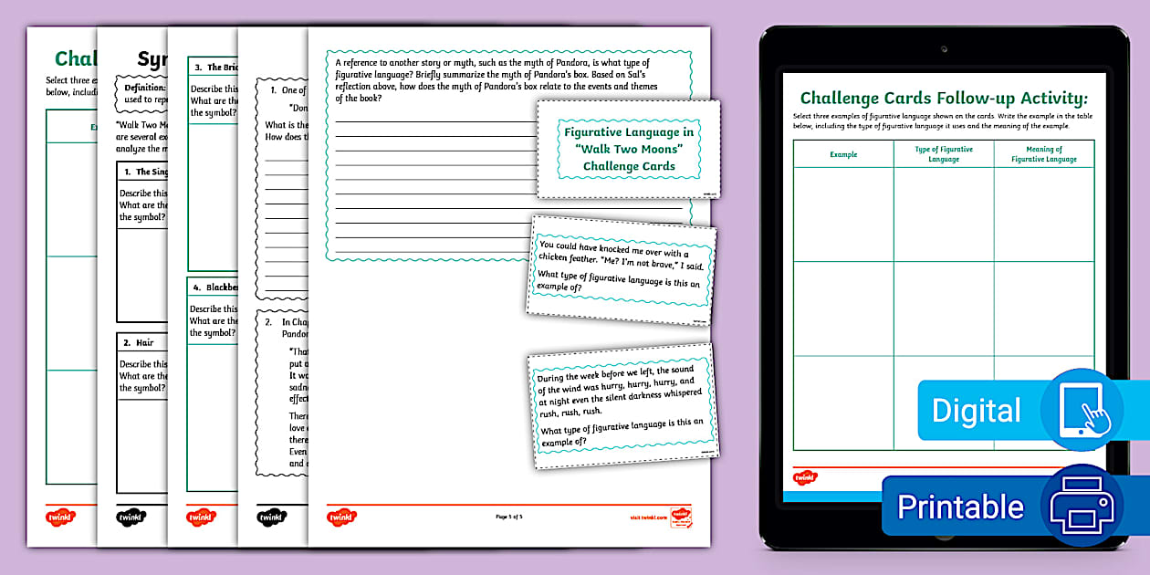 Sixth Grade Figurative Language Activity "Walk Two Moons"