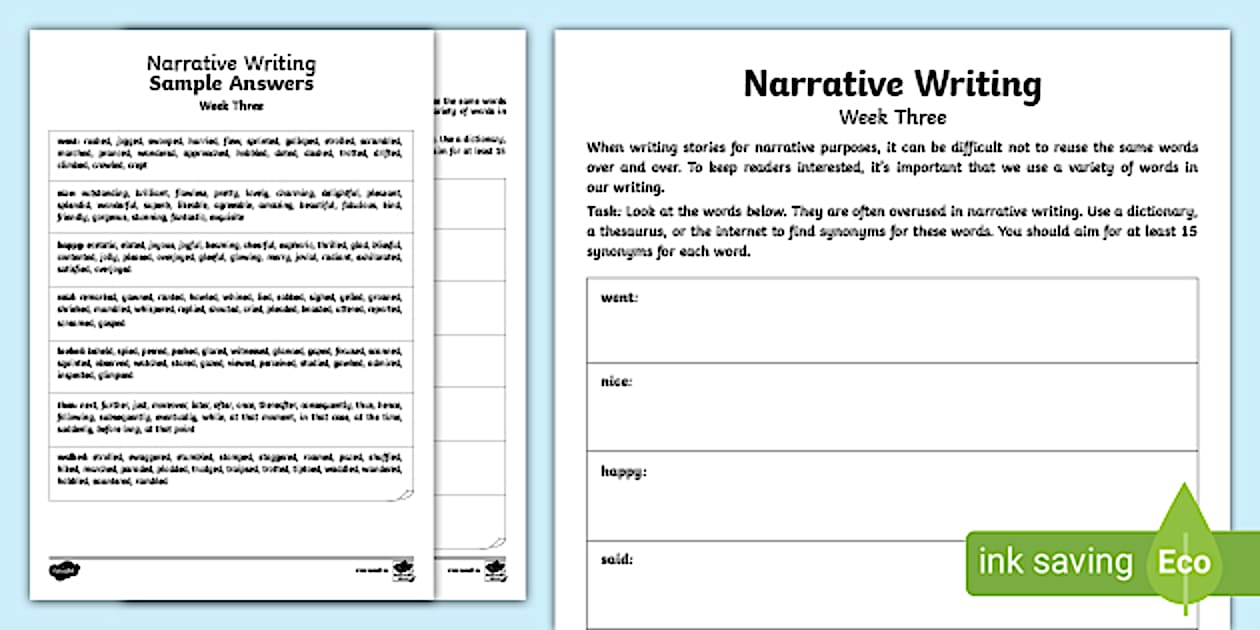 Narrative Writing Week Three Homework - Worksheet - Twinkl