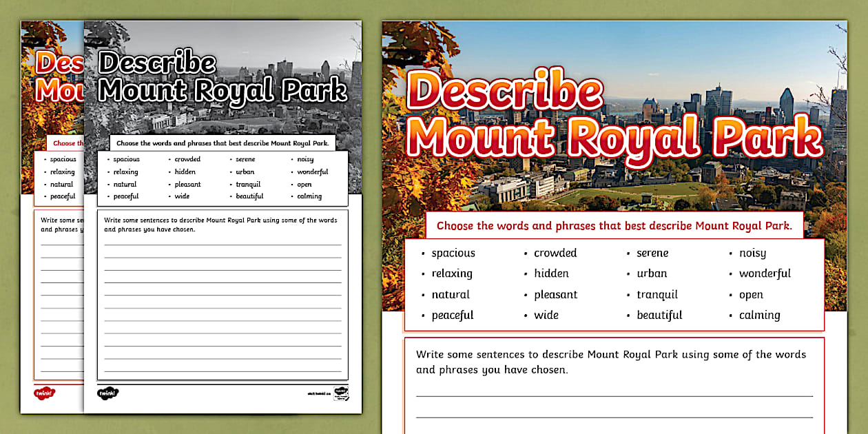Describe Mount Royal Park Worksheet (Teacher-Made) - Twinkl