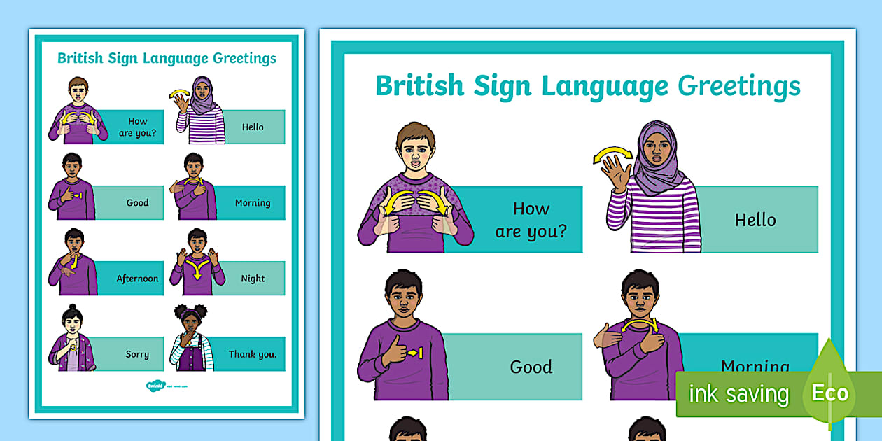 British Sign Language Greetings A4 Display Poster - Twinkl