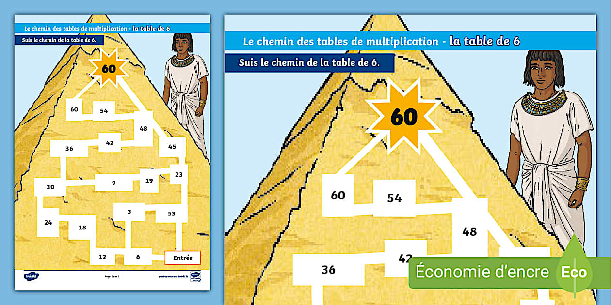 Le chemin des tables de multiplication - la table de 6