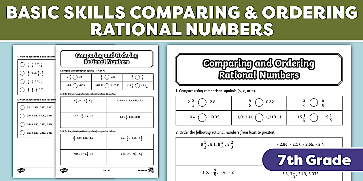 Math Basic Skills Comparing and Ordering Rational Numbers
