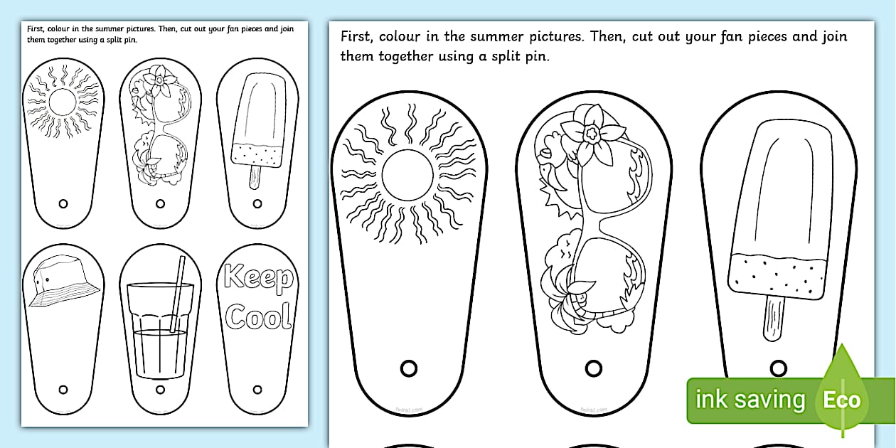 Summer Paper Fan Colouring Template (teacher made) - Twinkl