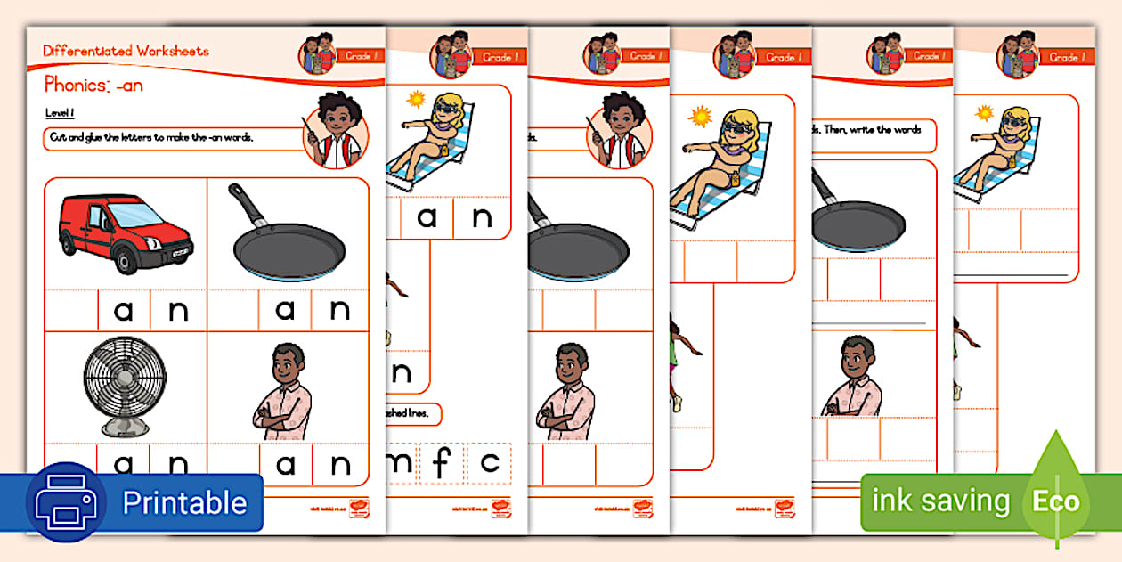Grade 1 Phonics: -an Differentiated Worksheets
