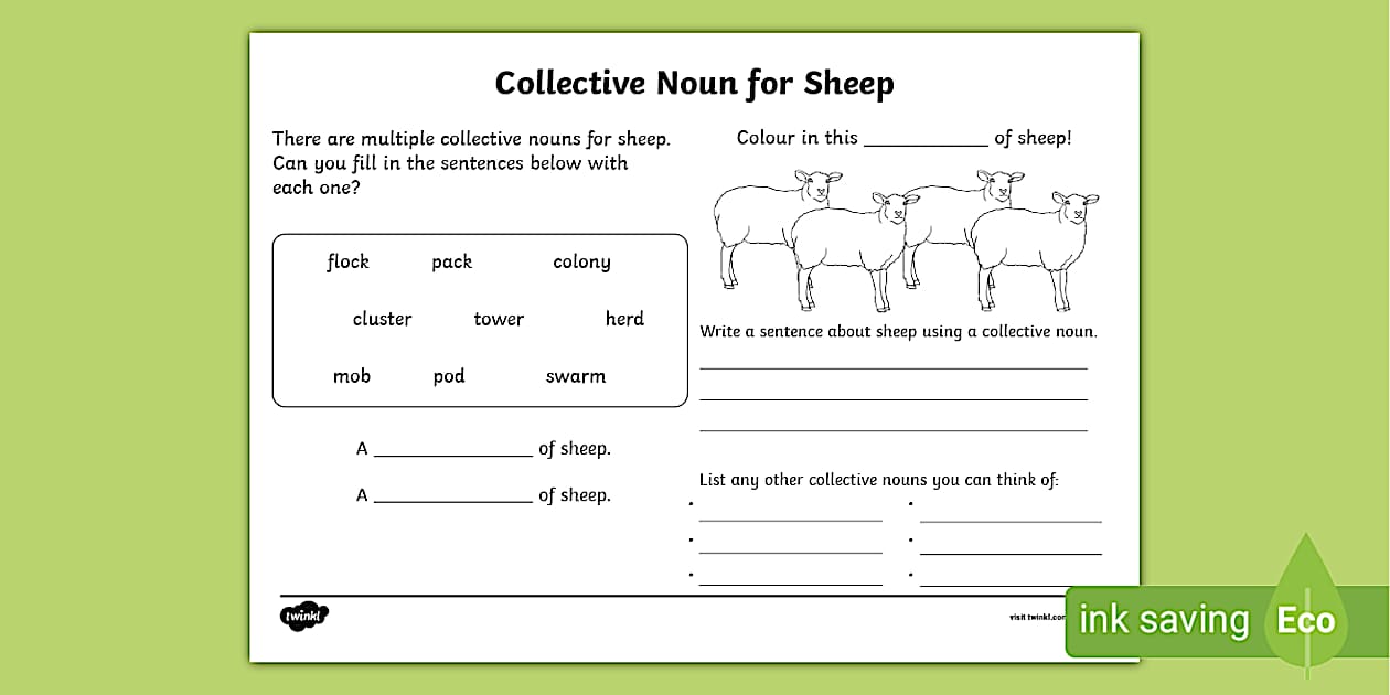 Collective Noun - Sheep Worksheet (teacher made) - Twinkl