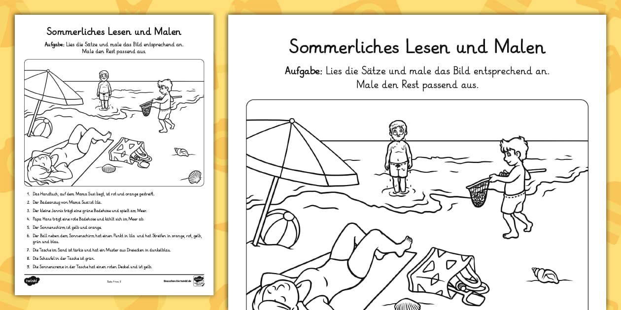 Sommerliches Lesen und Malen - Arbeitsblatt