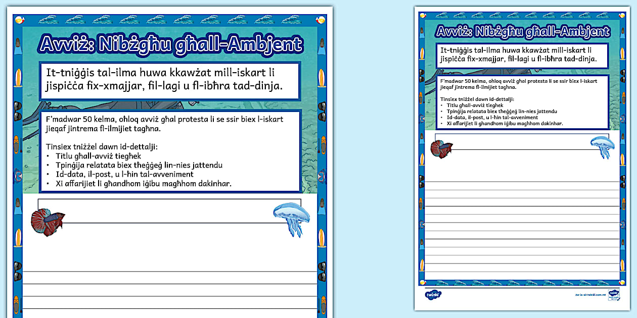 Avviż: Nibżgħu Għall-Ambjent (teacher made) - Twinkl