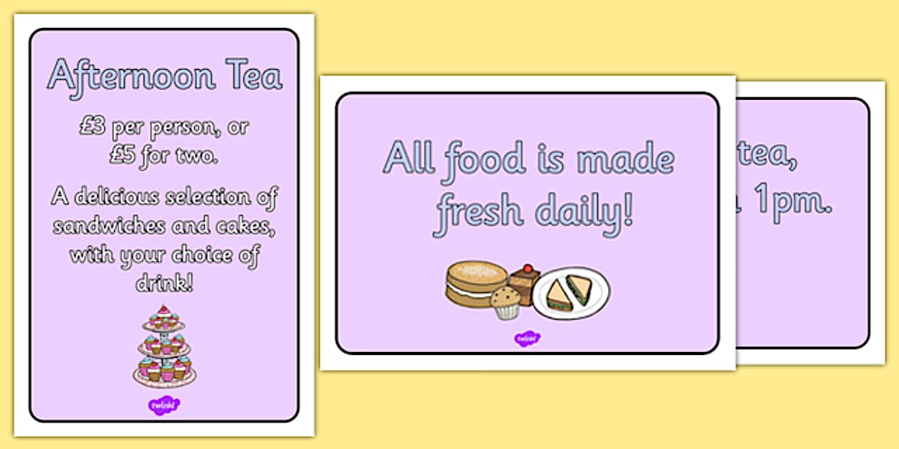Royal Afternoon Tea Role Play Signs (teacher made) - Twinkl