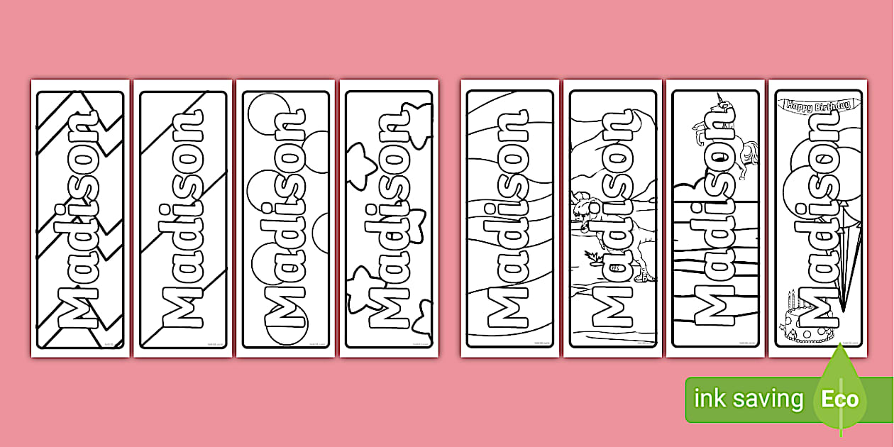 Madison Name Simple Colouring Bookmarks (Teacher-Made)