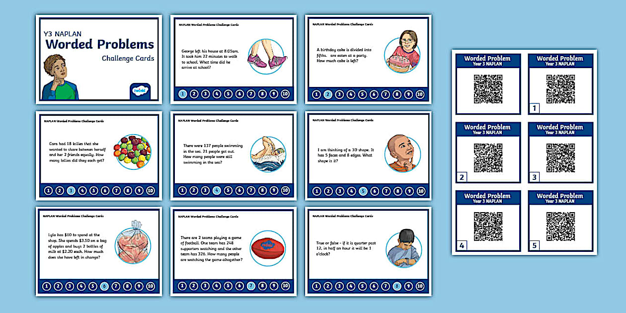 Year Three Maths Test - NAPLAN Word Problems Challenge Cards