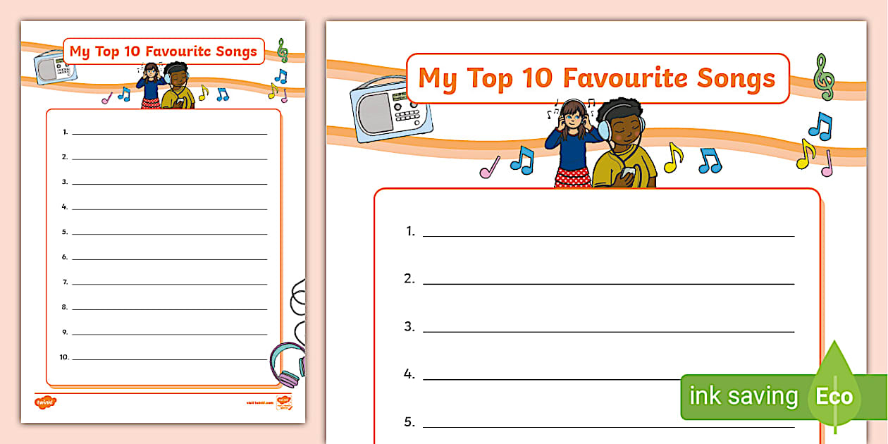 My Top 10 Favourite Songs Writing Template - Twinkl