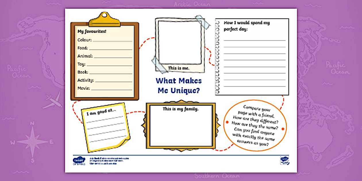 Editable What Makes Me Unique? Worksheet (teacher made)