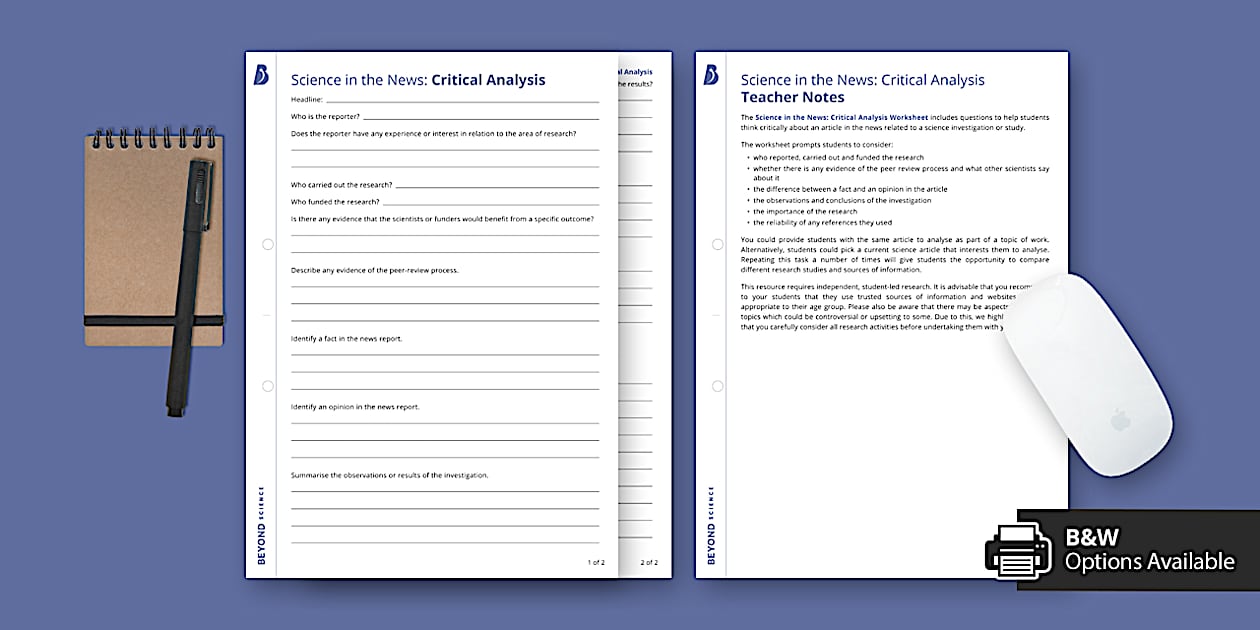 Science in the News Critical Analysis Worksheet | Beyond