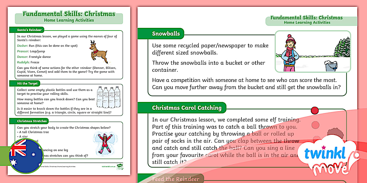 Move PE Year 1-2 Fundamental Skills: Christmas Home Learning Tasks