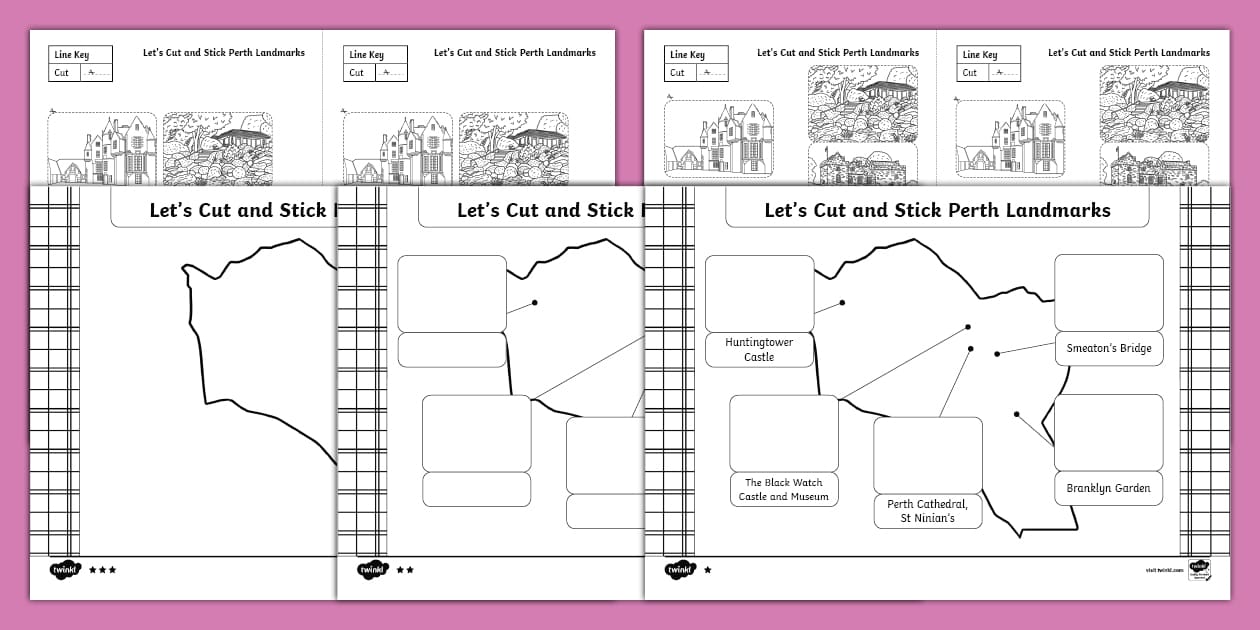 Let's Cut and Stick Perth Landmarks Colouring Pages