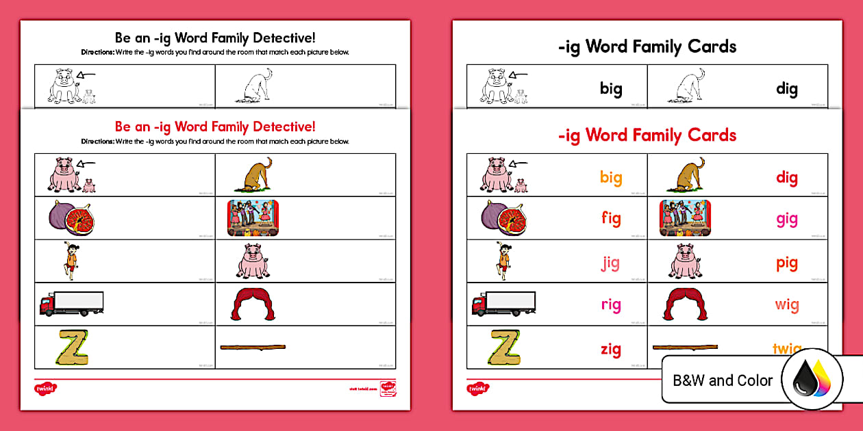 -ig Word Family Read and Write the Room Worksheet - Twinkl