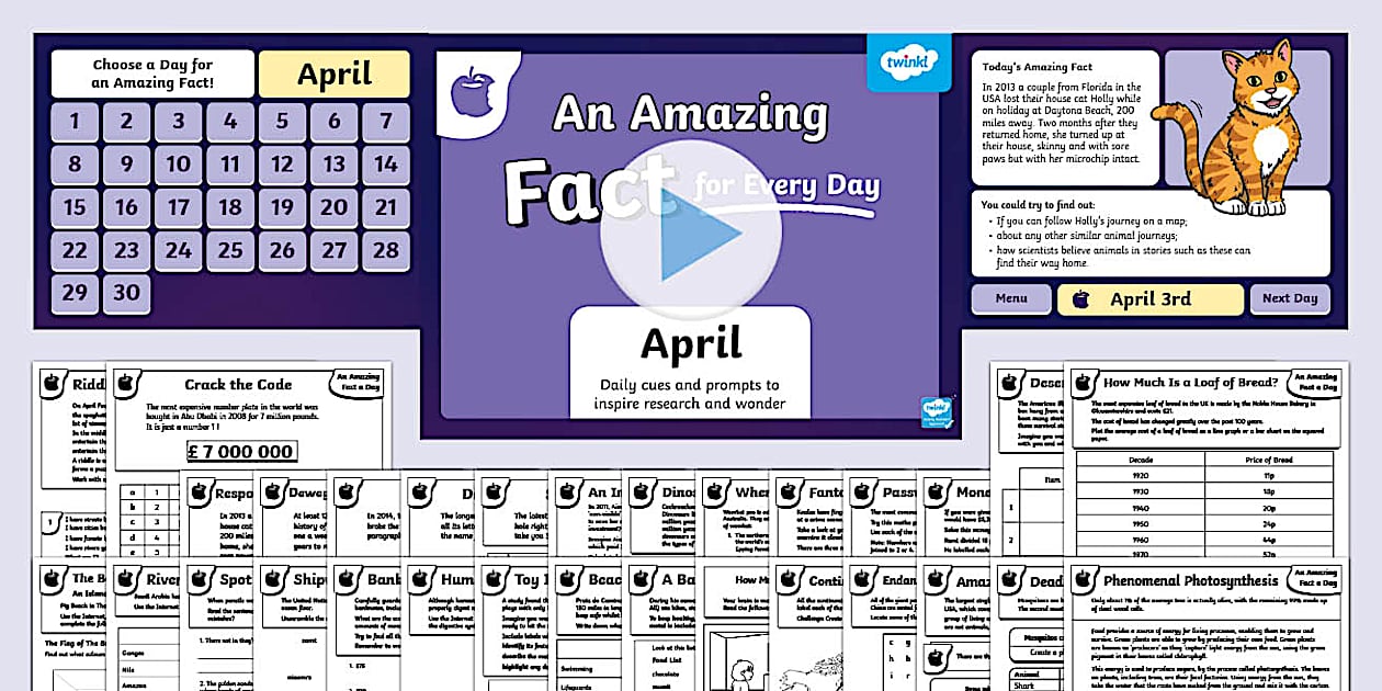An Amazing Fact a Day April PowerPoint and Worksheet / Worksheet Pack