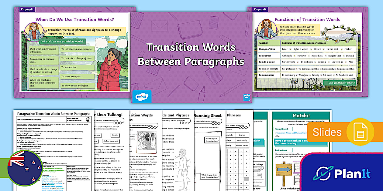 Phase 2 Writing: Paragraphs: Transition Words Between Paragraphs