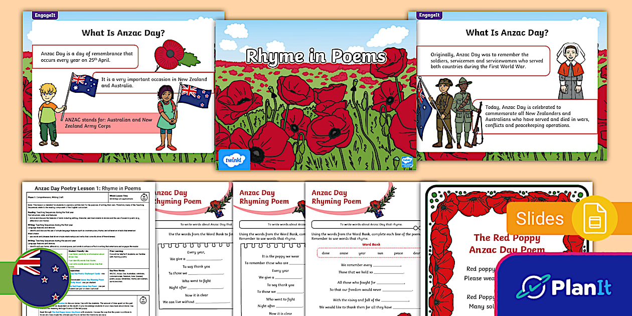 Writing: Anzac Day Poetry Lesson 1: Rhyme in Poems - Twinkl