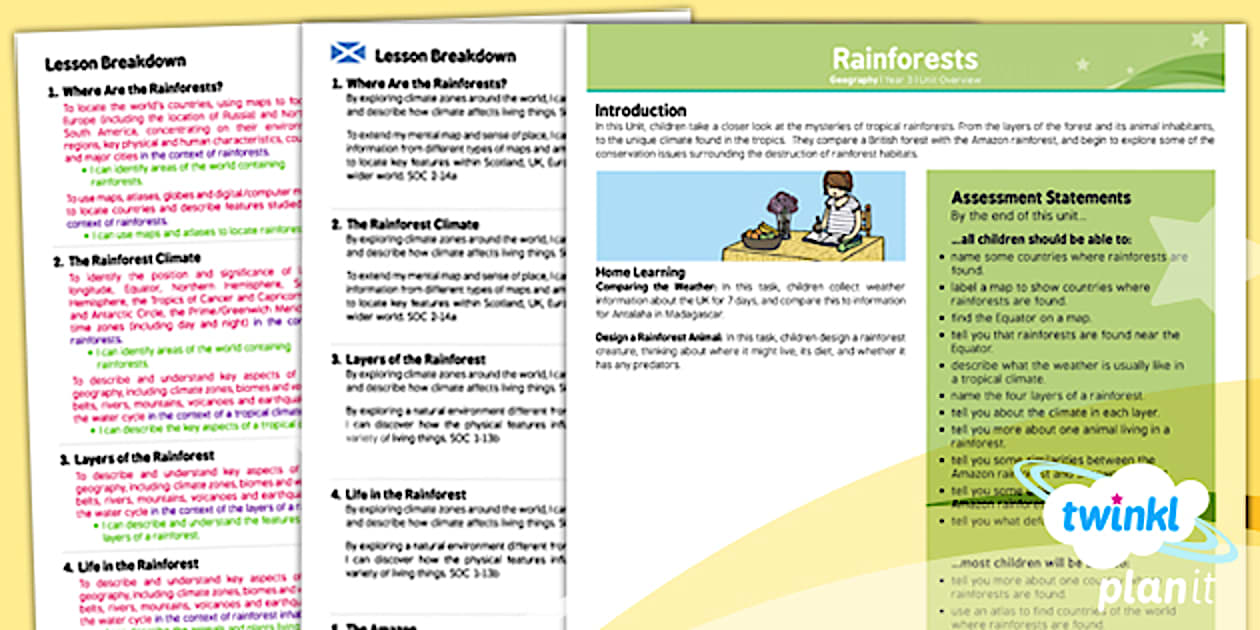 Geography: Rainforests Year 3 Planning Overview CfE - Twinkl