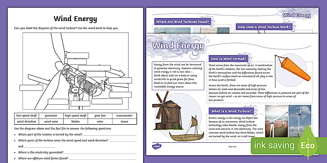 Wind Energy Fact File and Activity Sheet - Twinkl