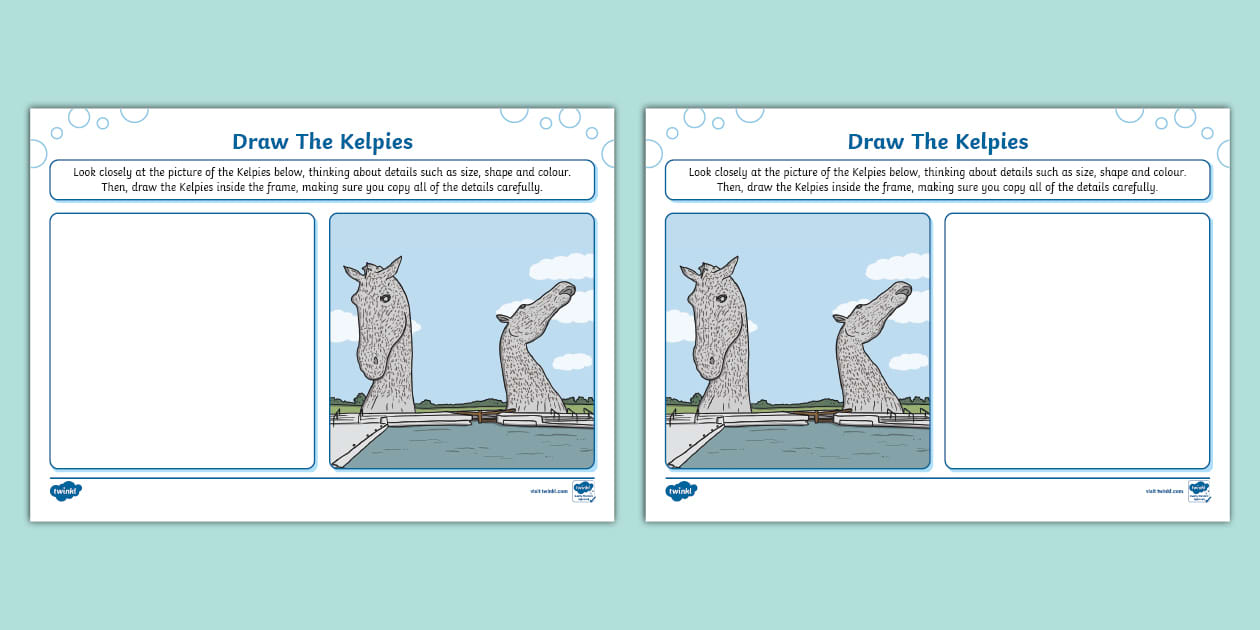 Draw The Kelpies Worksheet Twinkl Art and Design - Twinkl