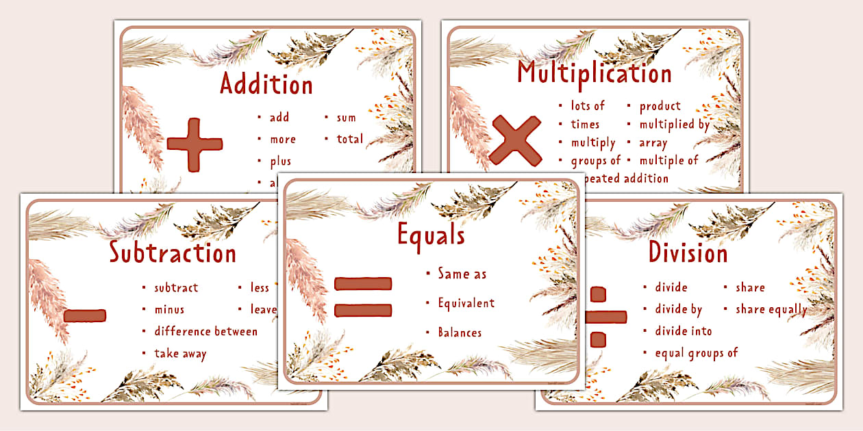 👉 Boho Maths Signs And Vocabulary Posters (teacher made)