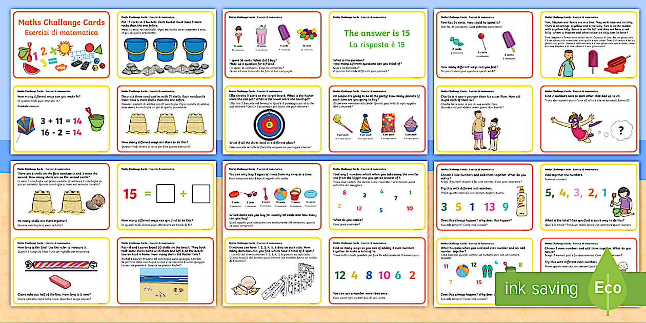 Summer Themed Maths Challenge Cards English/Italian - Summer Themed KS1 ...